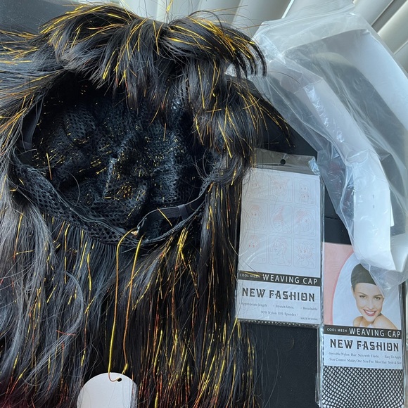Dolls Kill | Accessories | Gold Black Tinsel Metallic Hair Wig ...
